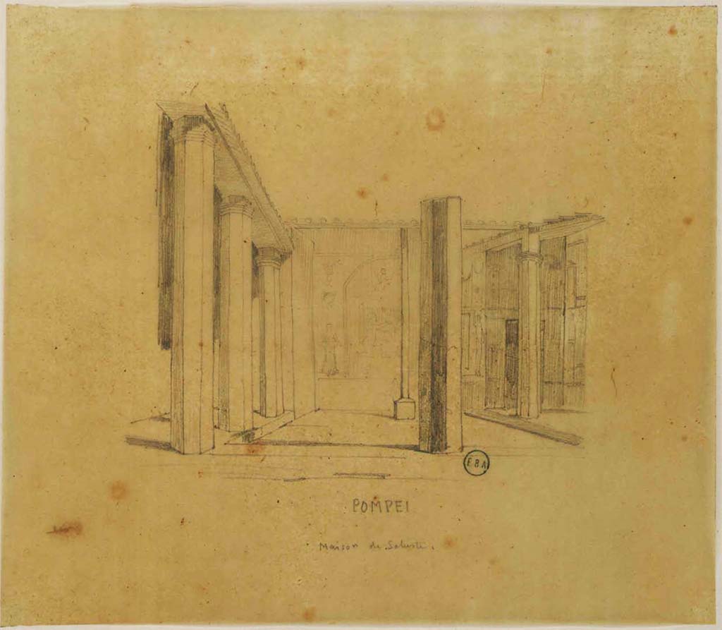 VI.2.4 Pompeii. Sketch of peristyle garden, looking south along east side.See Lesueur, Jean ...